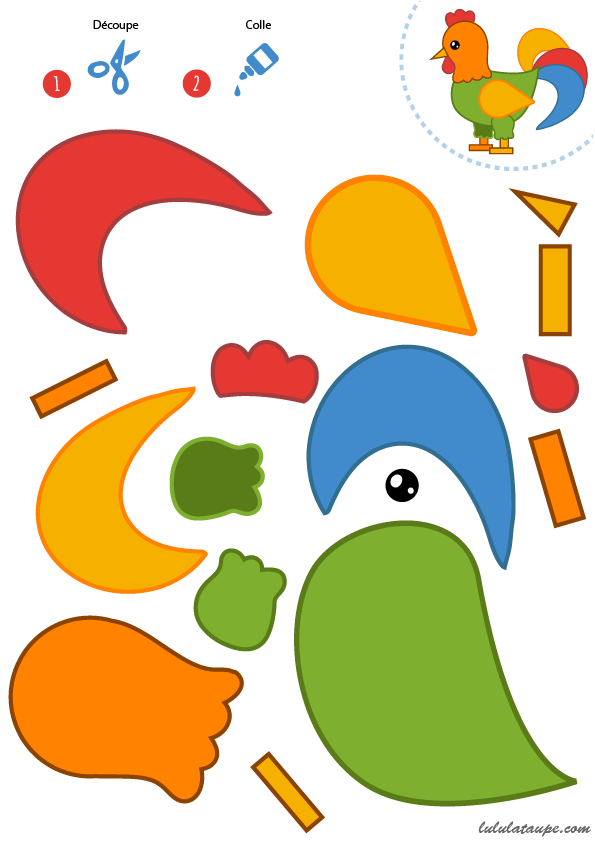 Découpage d'un coq ; pour enfants de maternelle - Lulu la taupe, jeux ... Découpage d'un coq ; pour enfants de maternelle - Lulu la taupe, jeux ...